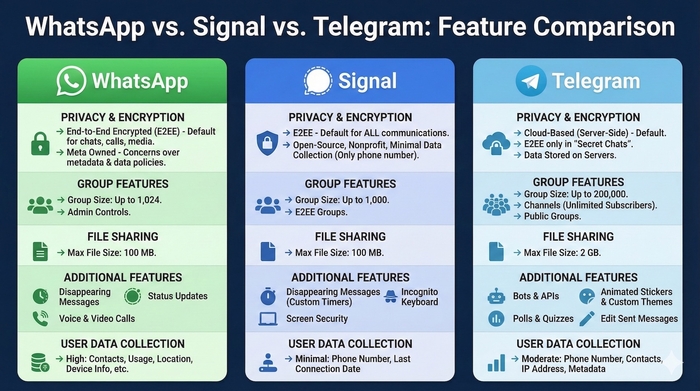 WhatsApp vs Signal vs Telegram